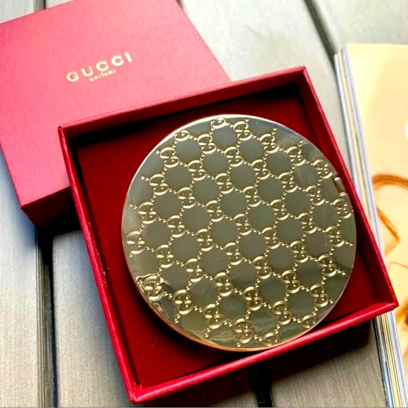 Gucci | Accessories | Gucci Parfums Gold Embossed Mirror With Box Nwt ...